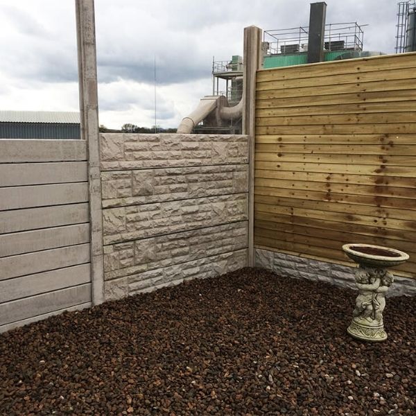 C L Jones. 6' ROCK FACE CONCRETE FENCE BASE PANEL 1.8MX305X50MM WC HP LW